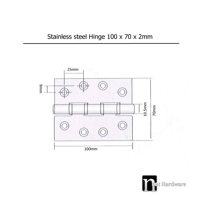 Stainless Steel Door Hinges - 100x70x2mm | nBat Hardware