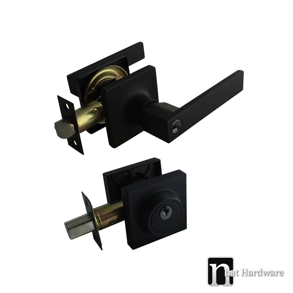 Matt Black Square Entrance Lock Deadbolt Set | nBat Hardware