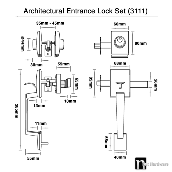 Matt black Entrance Lever Pull Deadbolt Set | nBat Hardware